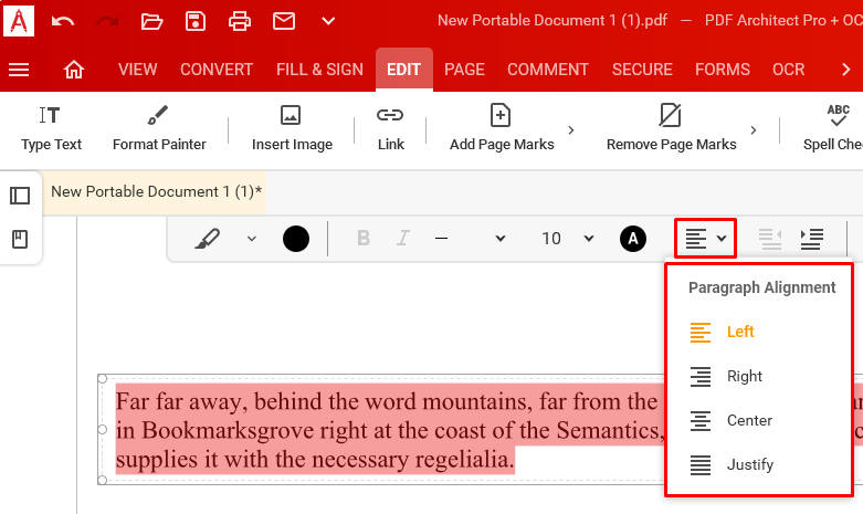 Paragraph Formatting Options – PDF Architect